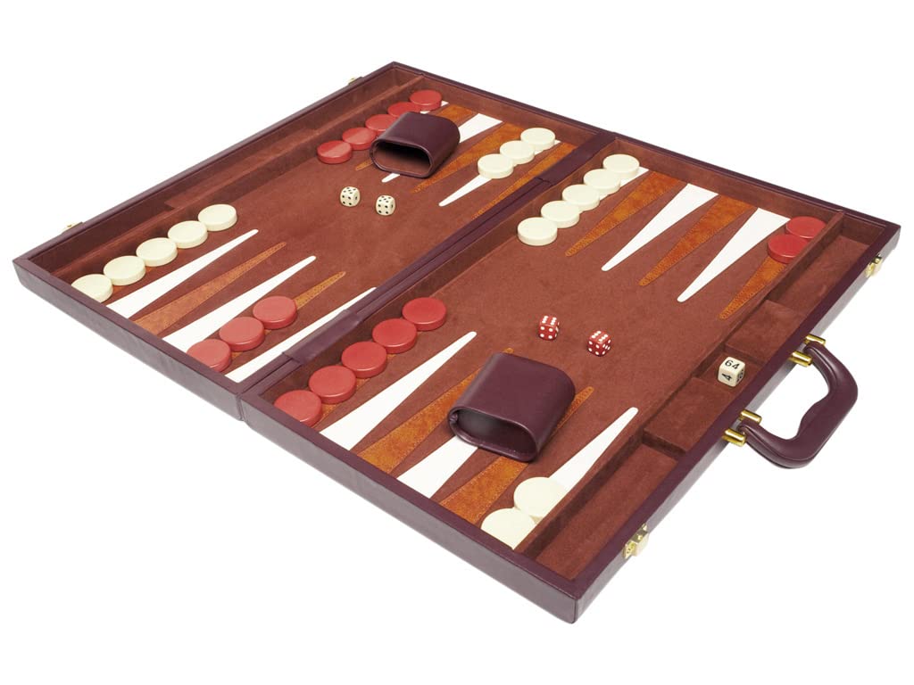 21-inch Backgammon Set - Brown Board and Playing Surface - White and Light Brown Points