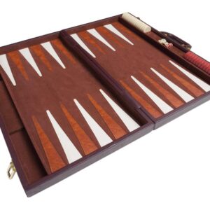 21-inch Backgammon Set - Brown Board and Playing Surface - White and Light Brown Points