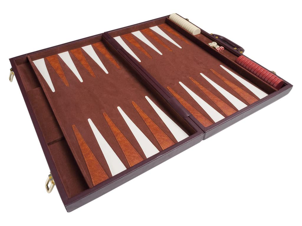 21-inch Backgammon Set - Brown Board and Playing Surface - White and Light Brown Points