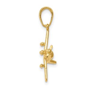 14K Gold Polished 3D Low-Wing Airplane Pendant Jewelry