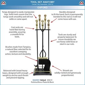 Minuteman International Oxford 5-piece Fireplace Tool Set, Polished Brass and Black