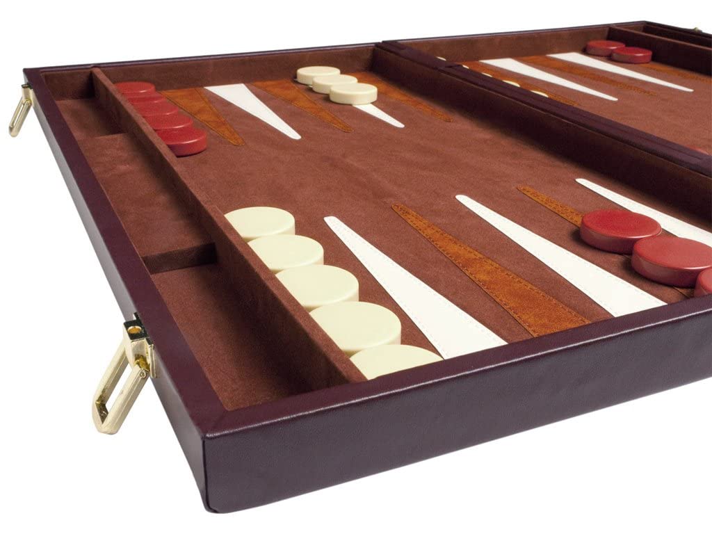 21-inch Backgammon Set - Brown Board and Playing Surface - White and Light Brown Points