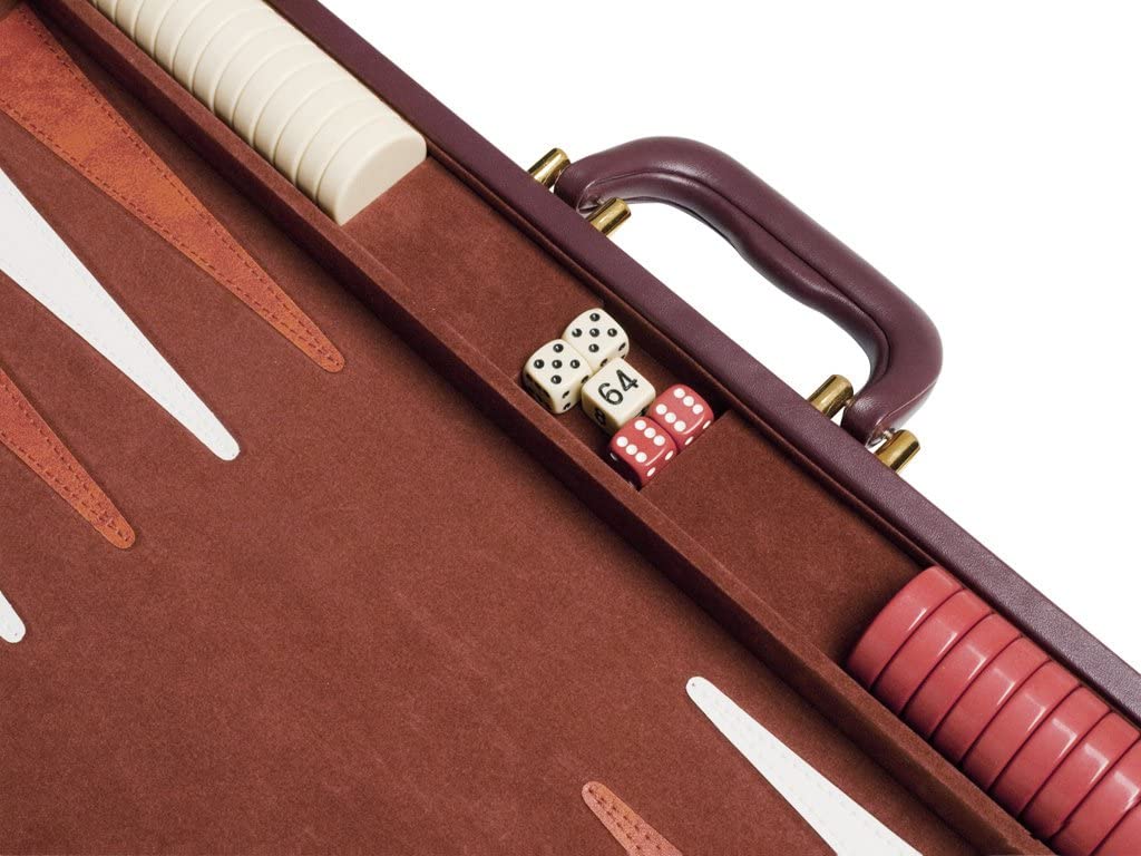 21-inch Backgammon Set - Brown Board and Playing Surface - White and Light Brown Points