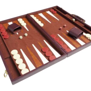 21-inch Backgammon Set - Brown Board and Playing Surface - White and Light Brown Points