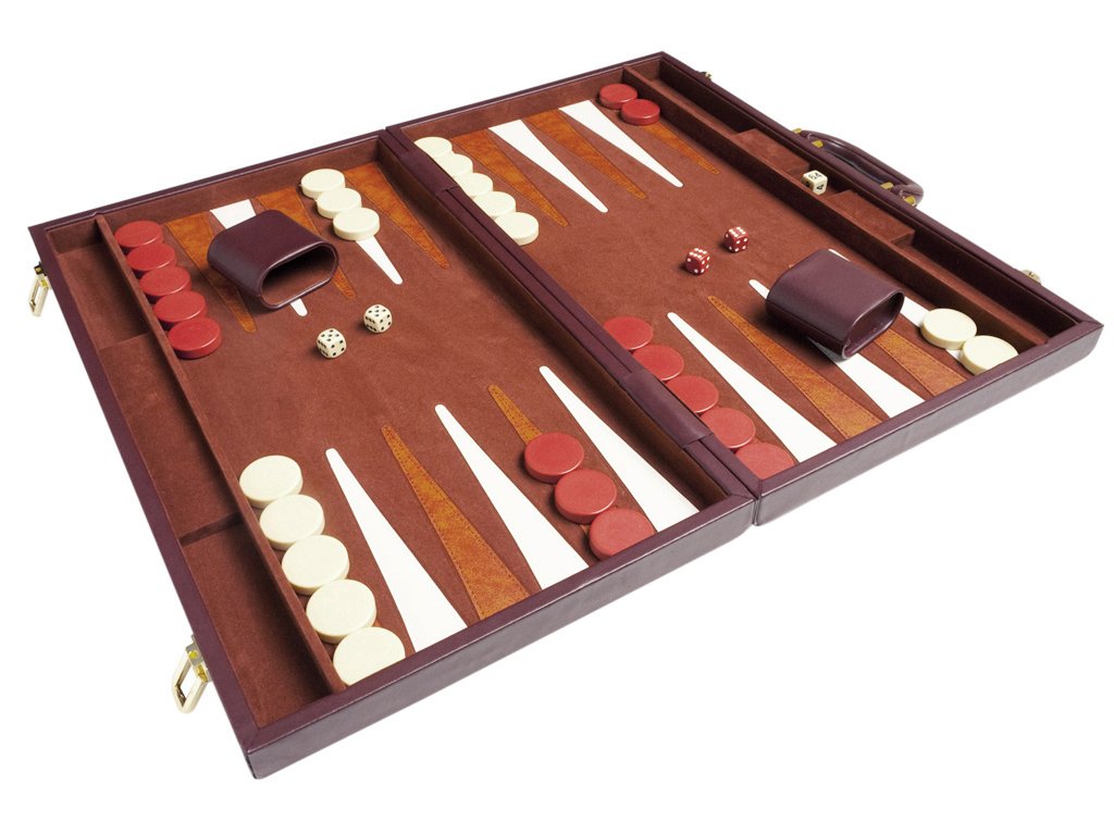 21-inch Backgammon Set - Brown Board and Playing Surface - White and Light Brown Points