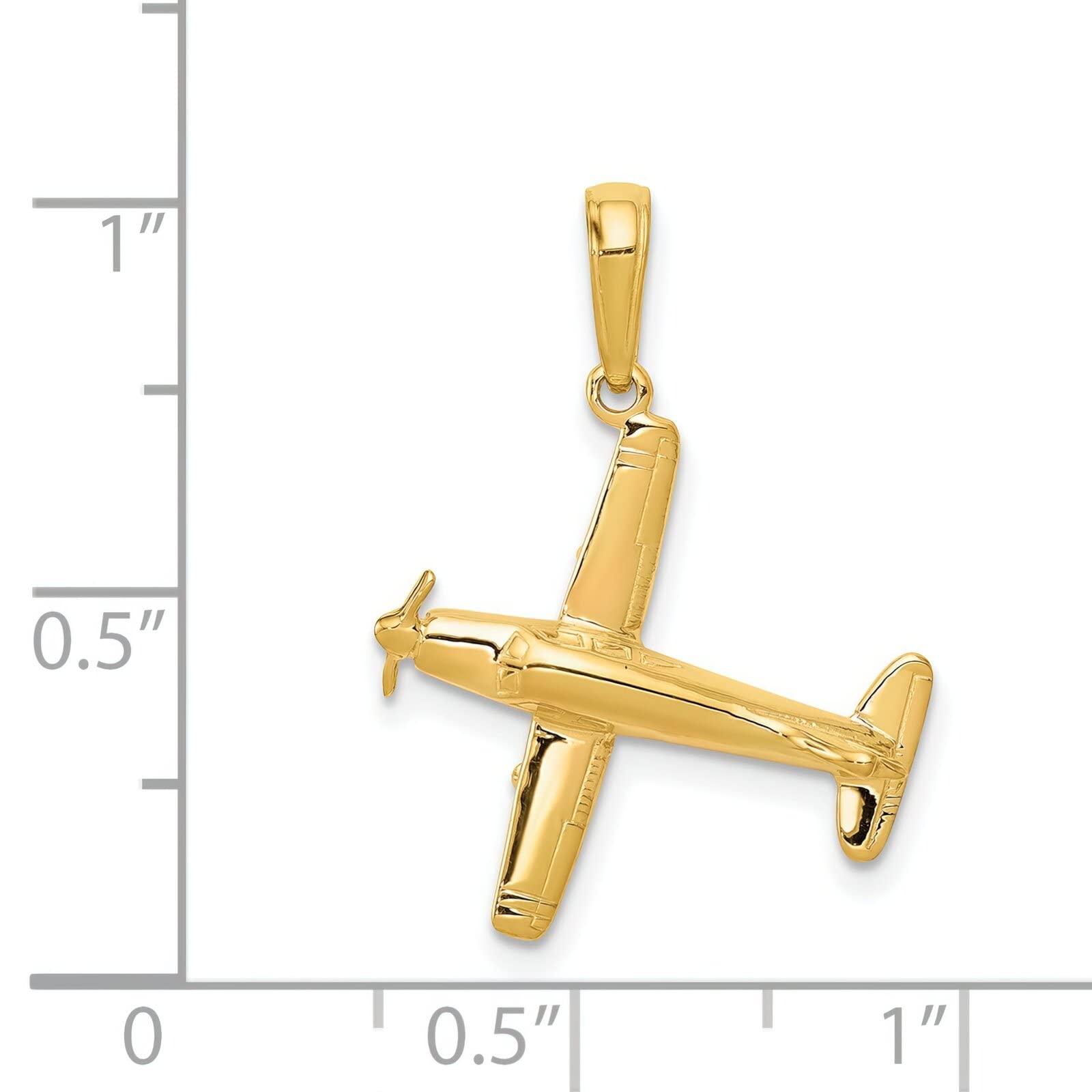 14K Gold Polished 3D Low-Wing Airplane Pendant Jewelry