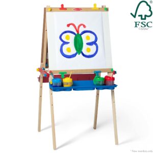 Melissa & Doug Deluxe Standing Art Easel - Dry-Erase Board, Chalkboard, Paper Roller - FSC Certified, 27"D x 26"W x 47"H