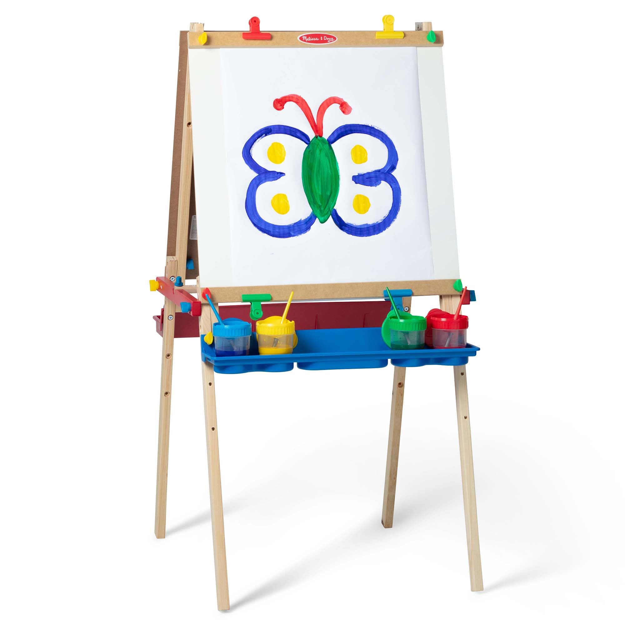 Melissa & Doug Deluxe Standing Art Easel - Dry-Erase Board, Chalkboard, Paper Roller - FSC Certified, 27"D x 26"W x 47"H