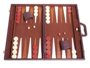 21-inch backgammon set - brown board and playing surface - white and light brown points