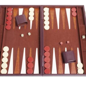 21-inch Backgammon Set - Brown Board and Playing Surface - White and Light Brown Points