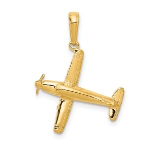 14k gold polished 3d low-wing airplane pendant jewelry