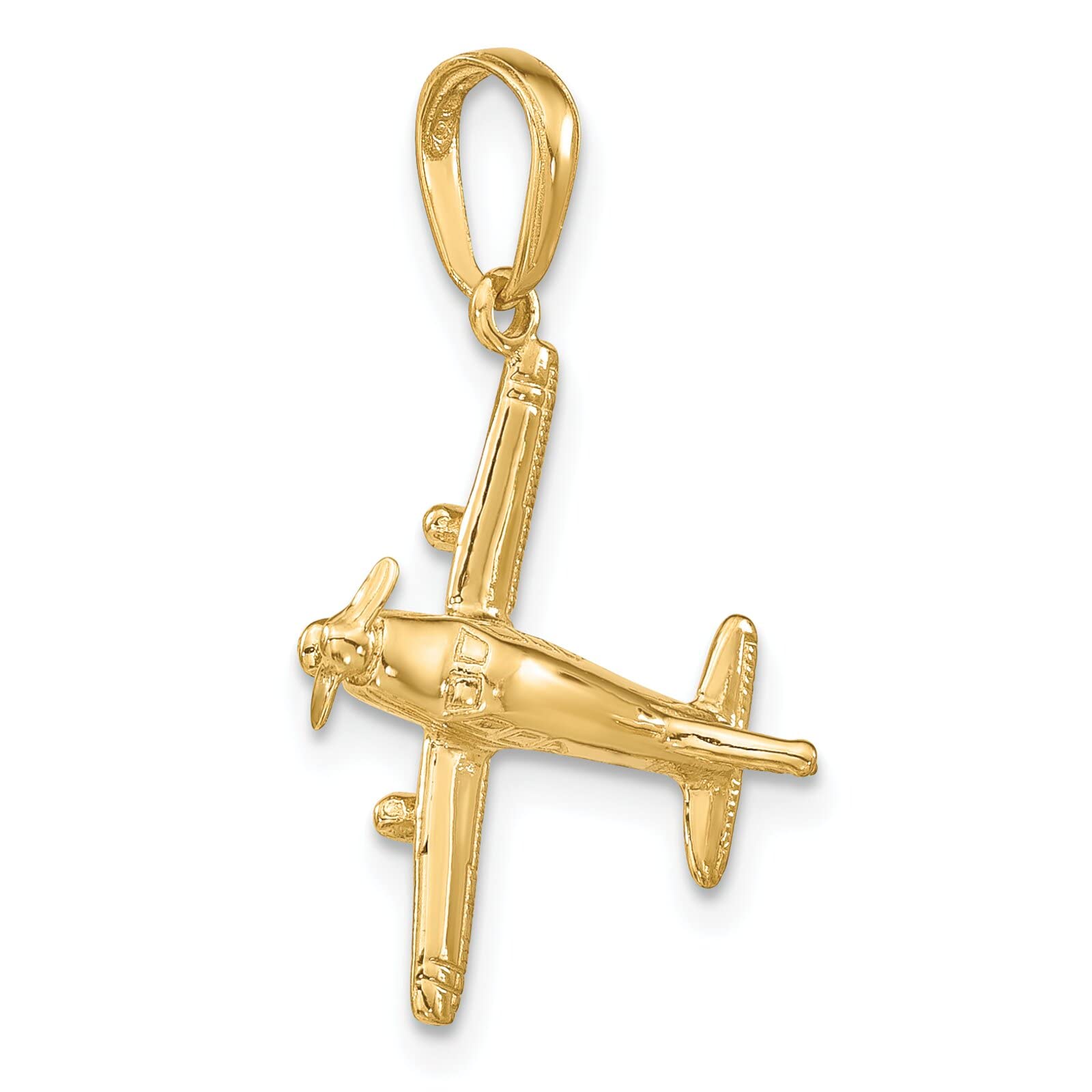 14K Gold Polished 3D Low-Wing Airplane Pendant Jewelry