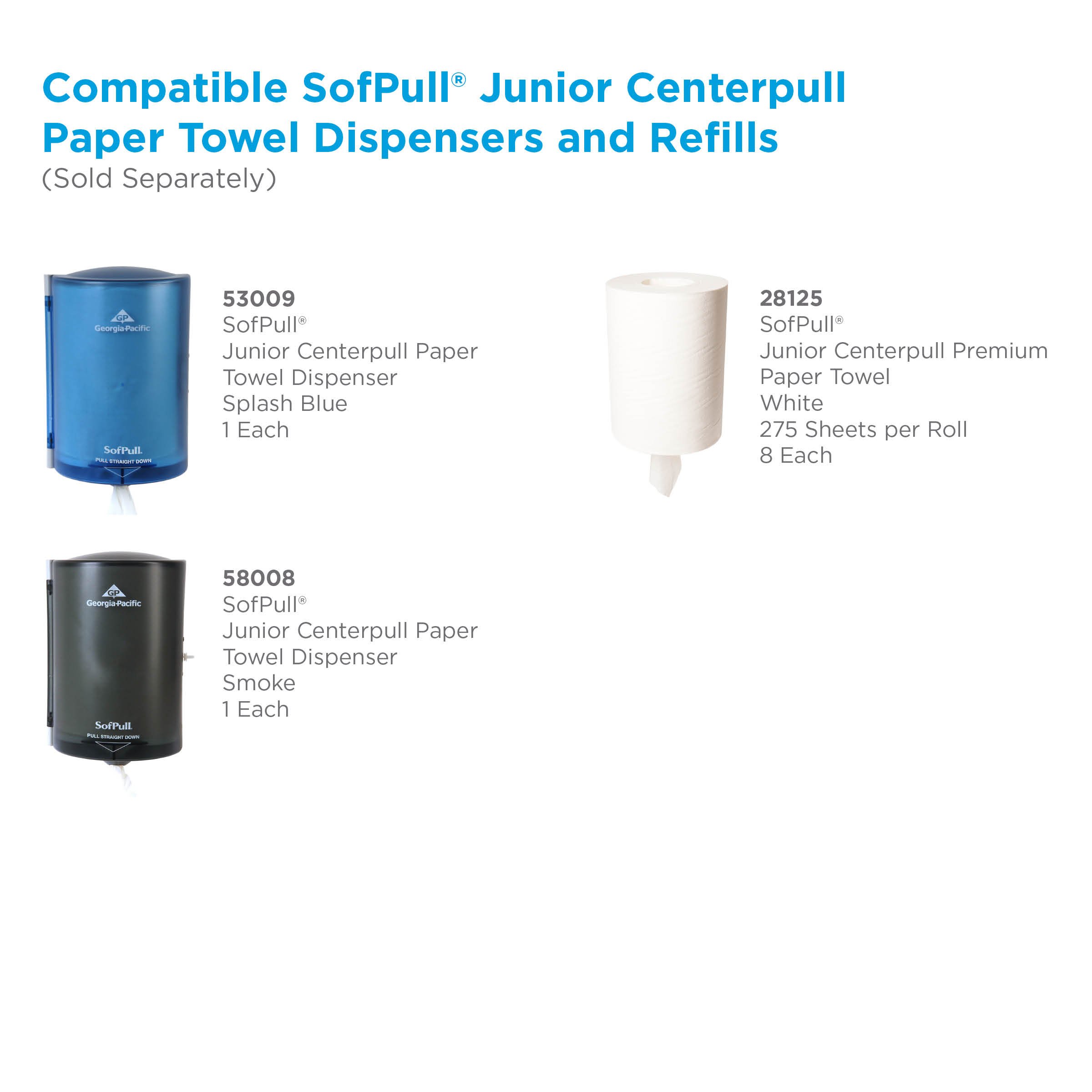 SofPull Junior Centerpull Premium Paper Towel by GP PRO, Georgia-Pacific , White, 28125, 8 Rolls Per Case