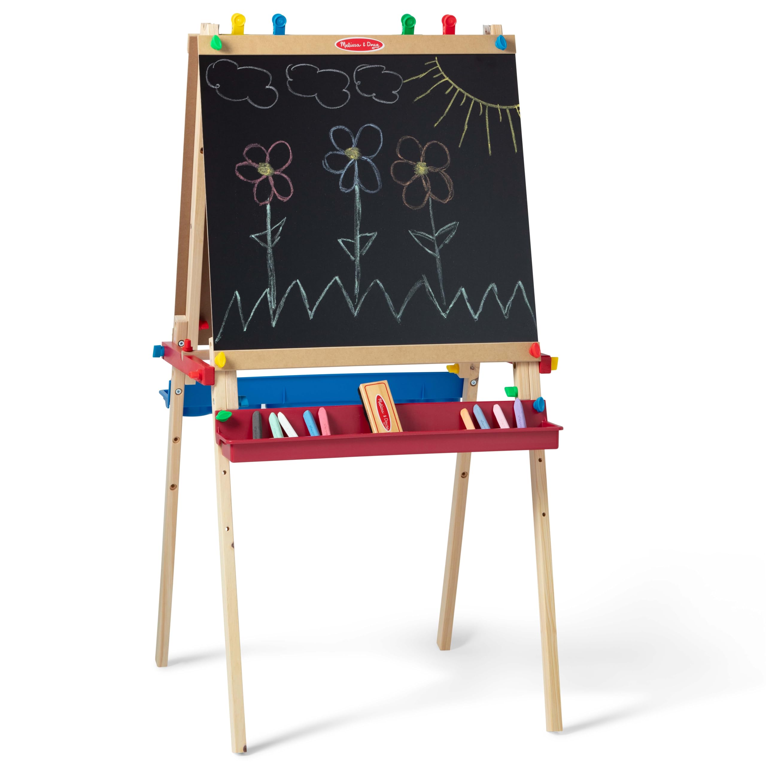 Melissa & Doug Deluxe Standing Art Easel - Dry-Erase Board, Chalkboard, Paper Roller - FSC Certified, 27"D x 26"W x 47"H