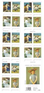 mary cassatt: american treasures, full booklet of 20 x 37-cent postage stamps, usa 2003, scott 3804-07