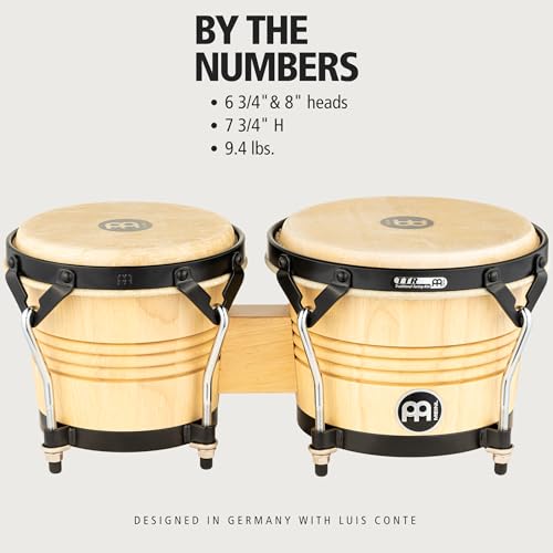 Meinl Percussion LC300NT-M Artist Series Luis Conte Signature Wood Bongos, Natural, 6 3/4-Inch and 8-Inch