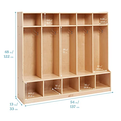 ECR4Kids 5-Section Coat Locker with Bench, Classroom Furniture, Natural