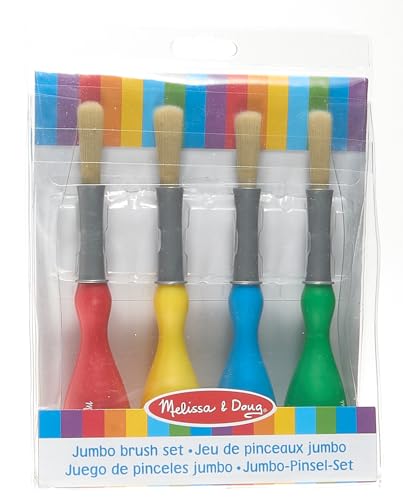 Melissa & Doug Jumbo Brush Set - 4-Pack, Paintbrushes in Red, Blue, Green, Yellow