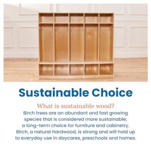 ECR4Kids 5-Section Coat Locker with Bench, Classroom Furniture, Natural