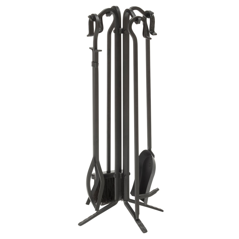 UniFlame, F-11140, 5-Piece Wrought Iron Fireplace Tools Set, Black