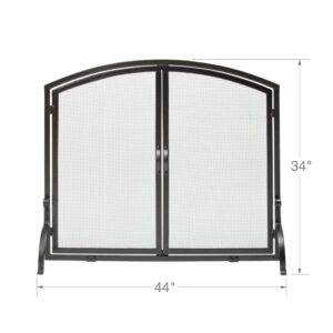 UniFlame, S-1064, Large Single Panel Black Wrought Iron Fireplace Screen with Doors