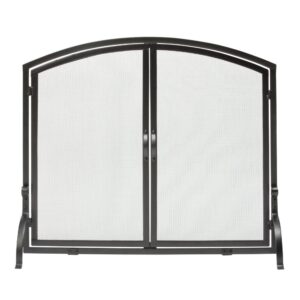 uniflame, s-1064, large single panel black wrought iron fireplace screen with doors