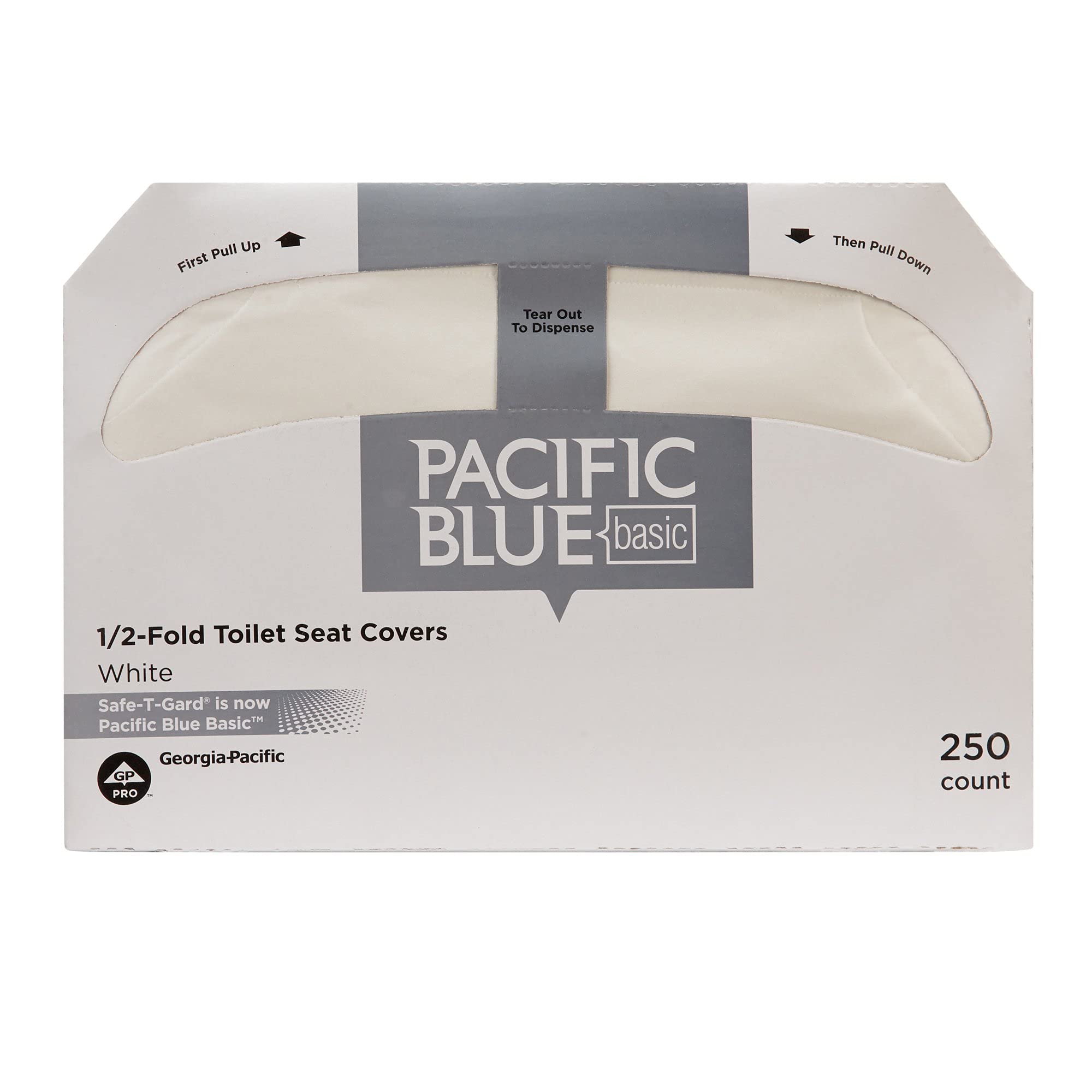 Pacific Blue Basic Disposable Toilet Seat Covers by GP PRO (Georgia-Pacific), 1/2 Fold, 47046, 250 Covers Per Pack, 20 Packs Per Case, White