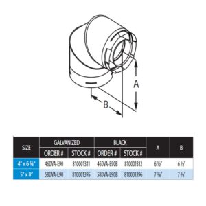 Simpson Dura-Vent 58DVA-E90 5x8 Direct Vent Galvanized 90 Degree Elbow, Galvanized.