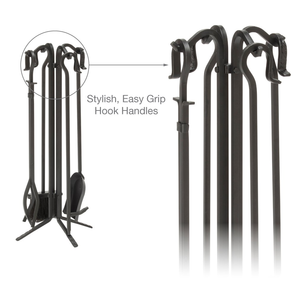 UniFlame, F-11140, 5-Piece Wrought Iron Fireplace Tools Set, Black