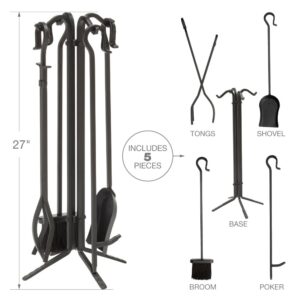 UniFlame, F-11140, 5-Piece Wrought Iron Fireplace Tools Set, Black