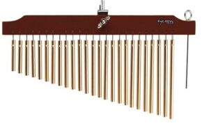 tycoon percussion 25 gold chimes with brown finish wood bar