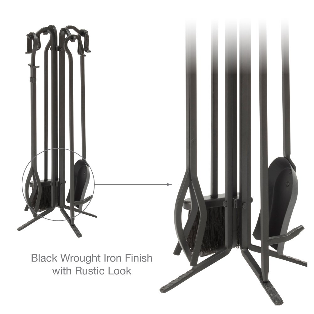 UniFlame, F-11140, 5-Piece Wrought Iron Fireplace Tools Set, Black