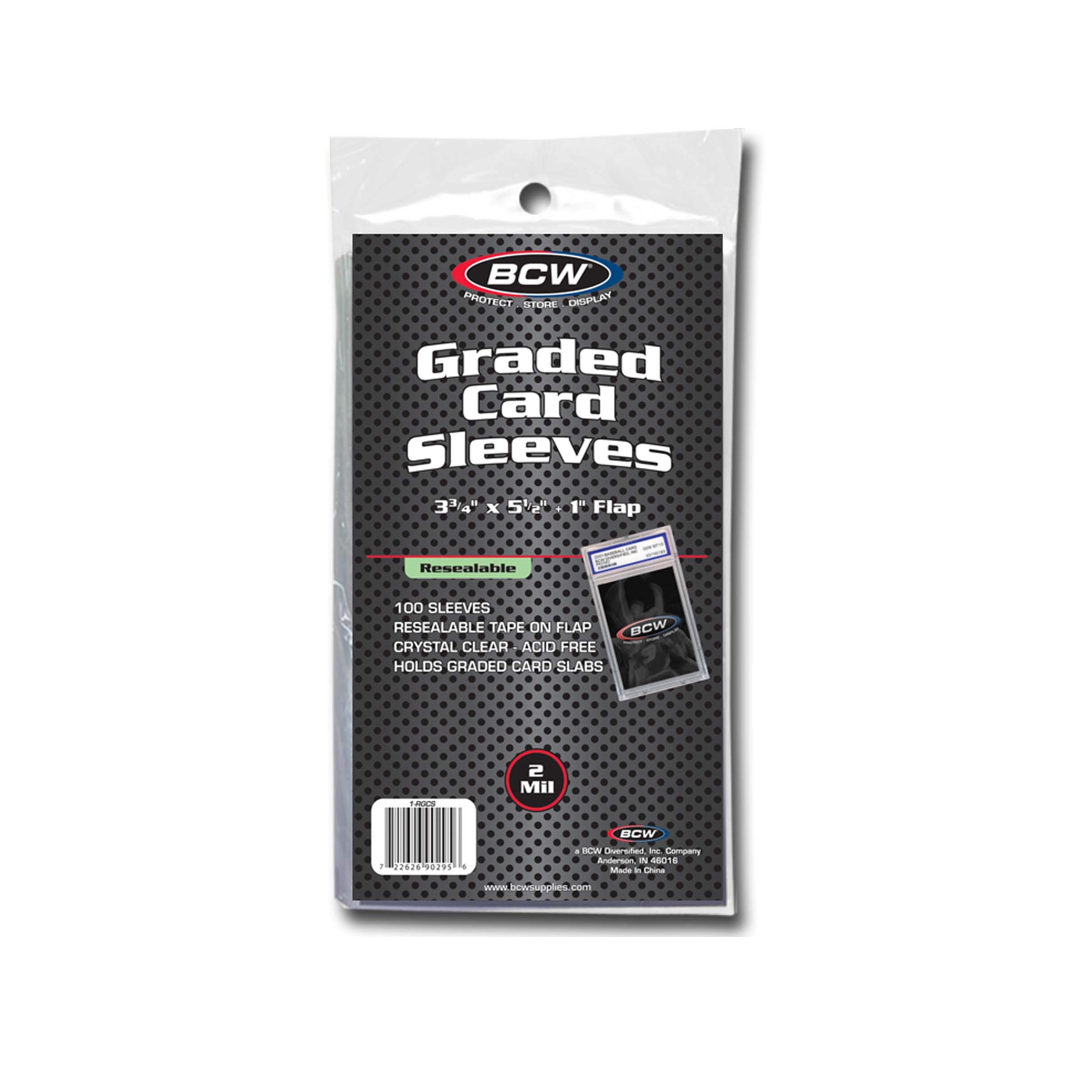 BCW Resealable Graded Card Sleeves -100ct | Clear Polypropylene Protection for PSA, Beckett & More | Secure Adhesive Strip | Fits Trading Cards, Sports Cards, Collectibles