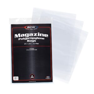 bcw magazine bags - 1 pack of 100 | acid-free, crystal clear polypropylene sleeves for archival-quality storage of collectible magazines | protect and showcase your valuable comic book collection