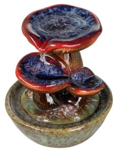 toadstool rustic zen indoor cascading small tabletop water fountain 3-tier ceramic 9 1/4" for table desk-top home office bedroom house relaxation living room - john timberland