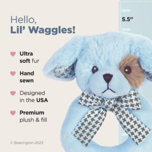 Bearington Collection Baby Lil' Waggles, 5.5 Inch Blue Puppy Dog Plush Stuffed Animal, Soft Baby Boy Rattle