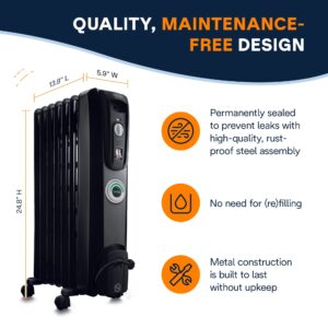 De'Longhi Oil filled Radiator Heater, 1500W Electric Space Heater for indoor use, portable room heater, Energy Saving, full room like office and bedroom with safety features, EW7707CB