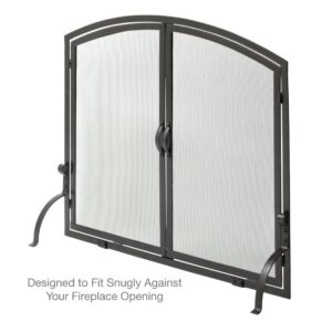 UniFlame, S-1064, Large Single Panel Black Wrought Iron Fireplace Screen with Doors