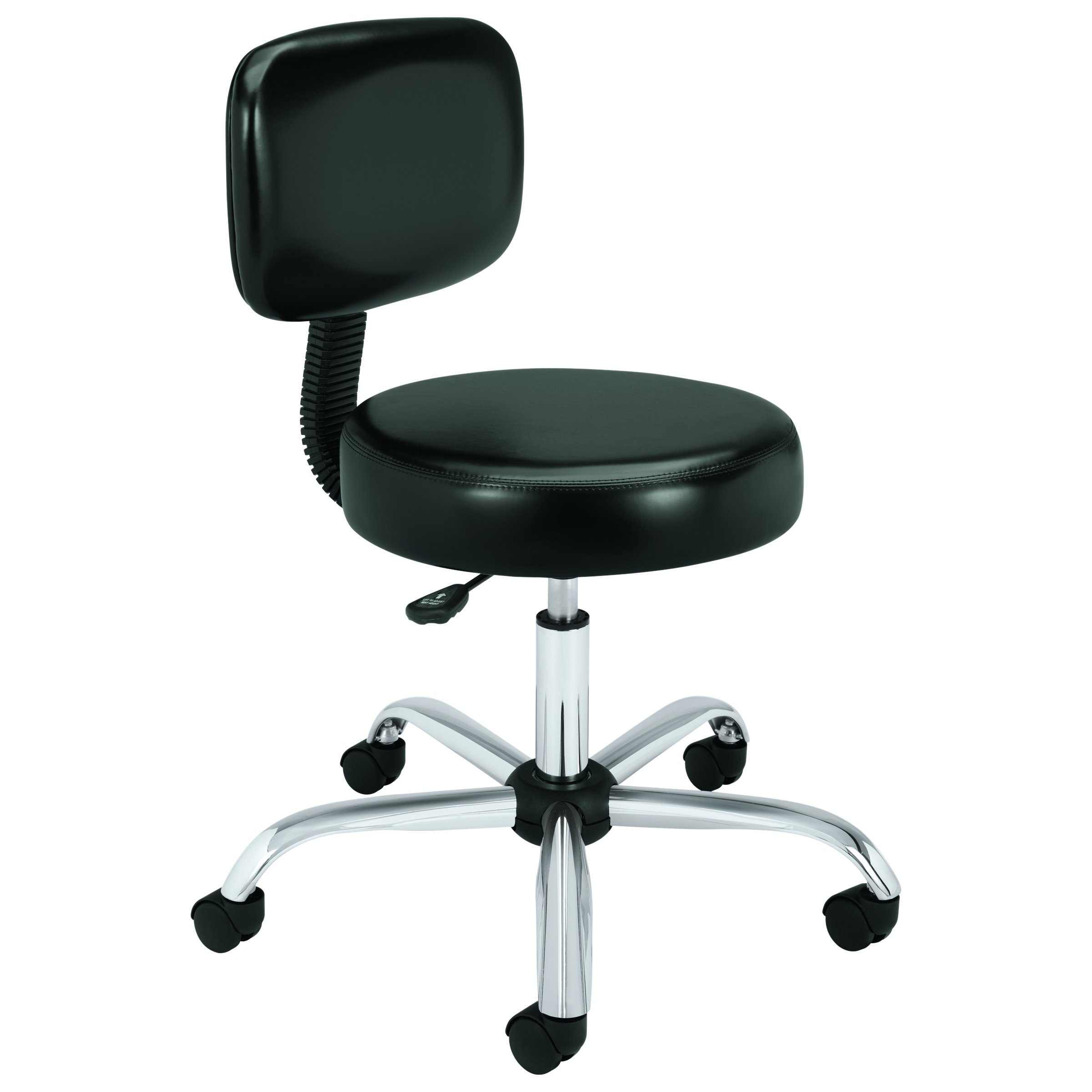 HON Medical Stool - Vinyl Exam Stool with Back, Black (HMTS11)