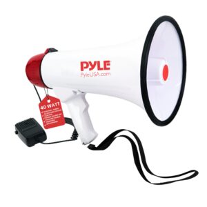 pyle 40 watt professional megaphone clear sound & ergonomic grip - multi-function with talk, siren, volume control - detachable handheld mic - indoor & outdoor sports, emergency response