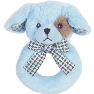 bearington collection baby lil' waggles, 5.5 inch blue puppy dog plush stuffed animal, soft baby boy rattle