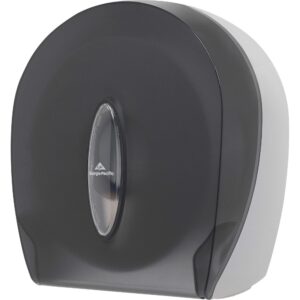 two-roll jumbo jr. toilet paper dispenser by gp pro (georgia-pacific), translucent smoke, 59209, 20.020" w x 5.670" d x 12.260" h