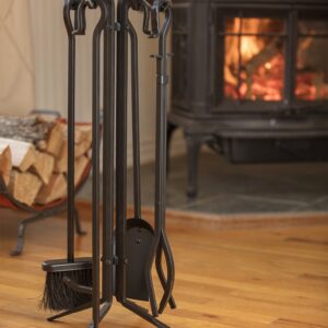 UniFlame, F-11140, 5-Piece Wrought Iron Fireplace Tools Set, Black