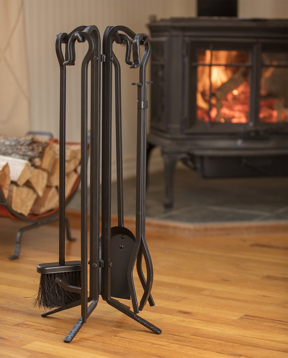 UniFlame, F-11140, 5-Piece Wrought Iron Fireplace Tools Set, Black