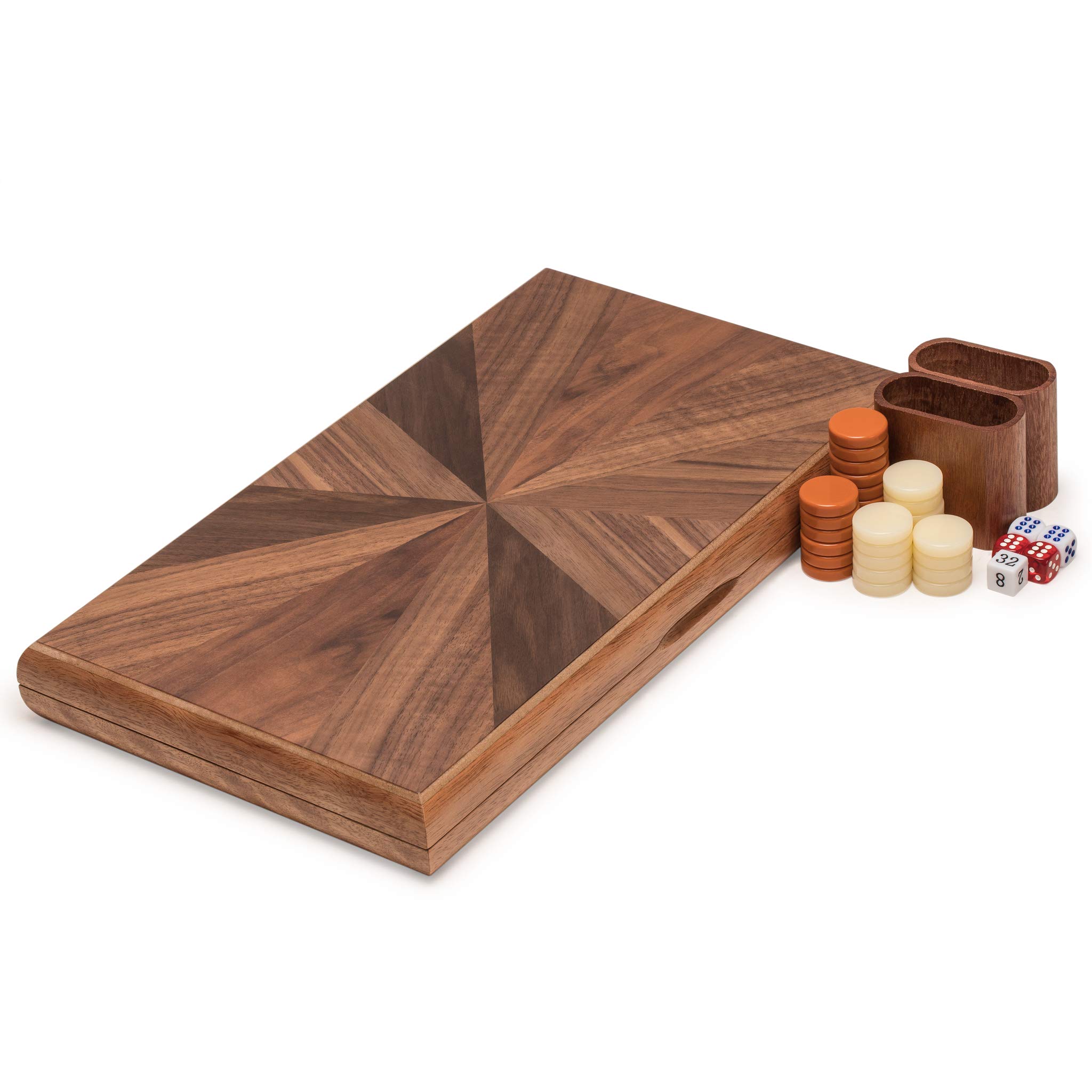 Yellow Mountain Imports Wooden Inlaid Backgammon Set, Cascadia - with Acrylic Playing Pieces & Wooden Dice Cups, 17-inch Board