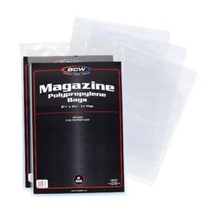 bcw magazine bags - pack of 200 | acid-free, crystal clear polypropylene sleeves for archival-quality storage of collectible magazines | protect and showcase your valuable comic book collection