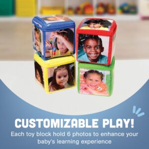 Constructive Playthings Customizable Stacking Block Toys with Photo Pockets for Ages 12 Months+, Toddler Soft Foam Building Blocks, Builds Fine Motor Skills, Multicolor