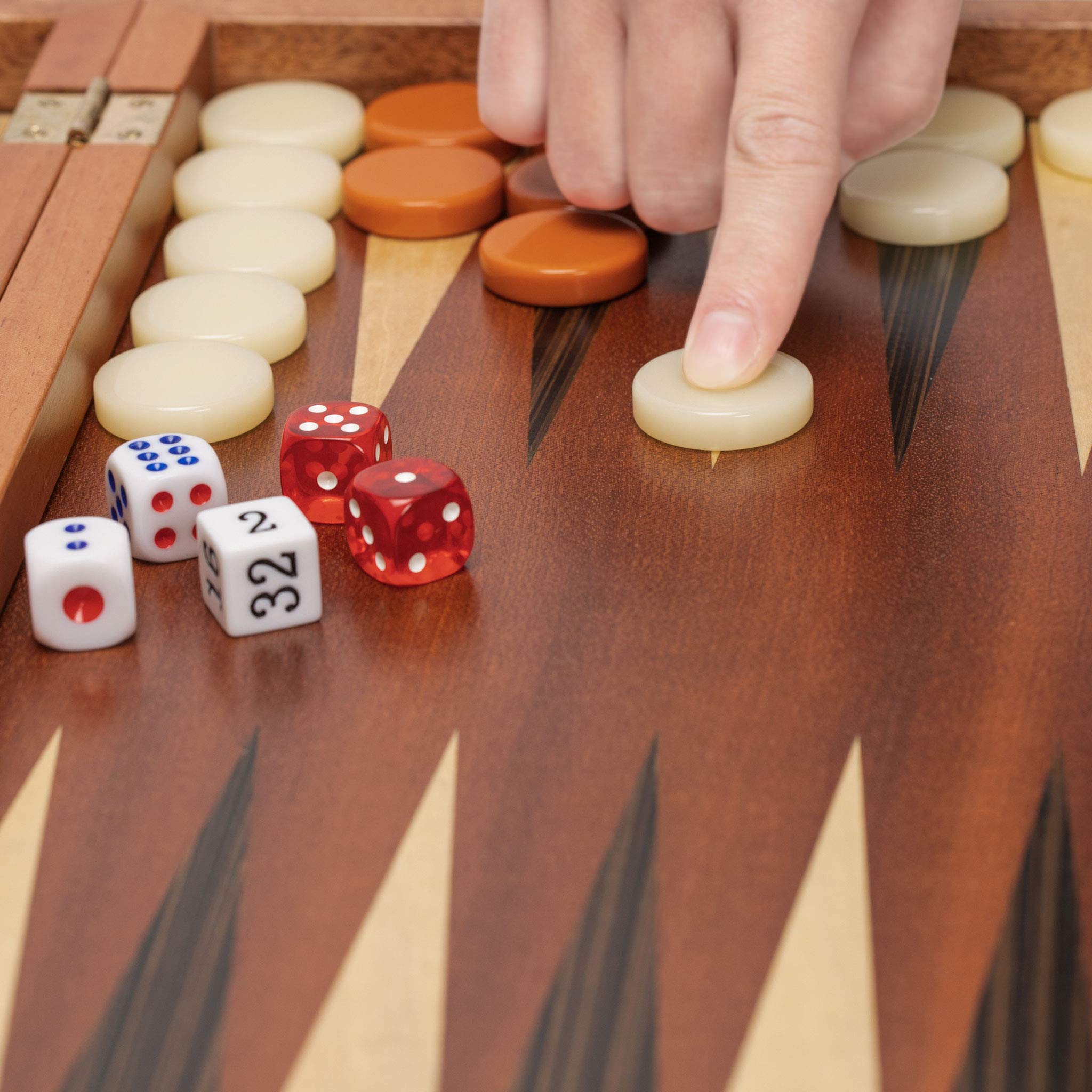 Yellow Mountain Imports Wooden Inlaid Backgammon Set, Cascadia - with Acrylic Playing Pieces & Wooden Dice Cups, 17-inch Board