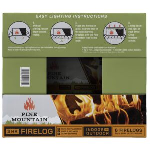 Pine Mountain Traditional 3-Hour Firelog, 6 Logs Long Burning Firelog for Campfire, Fireplace, Fire Pit, Indoor and Outdoor Use