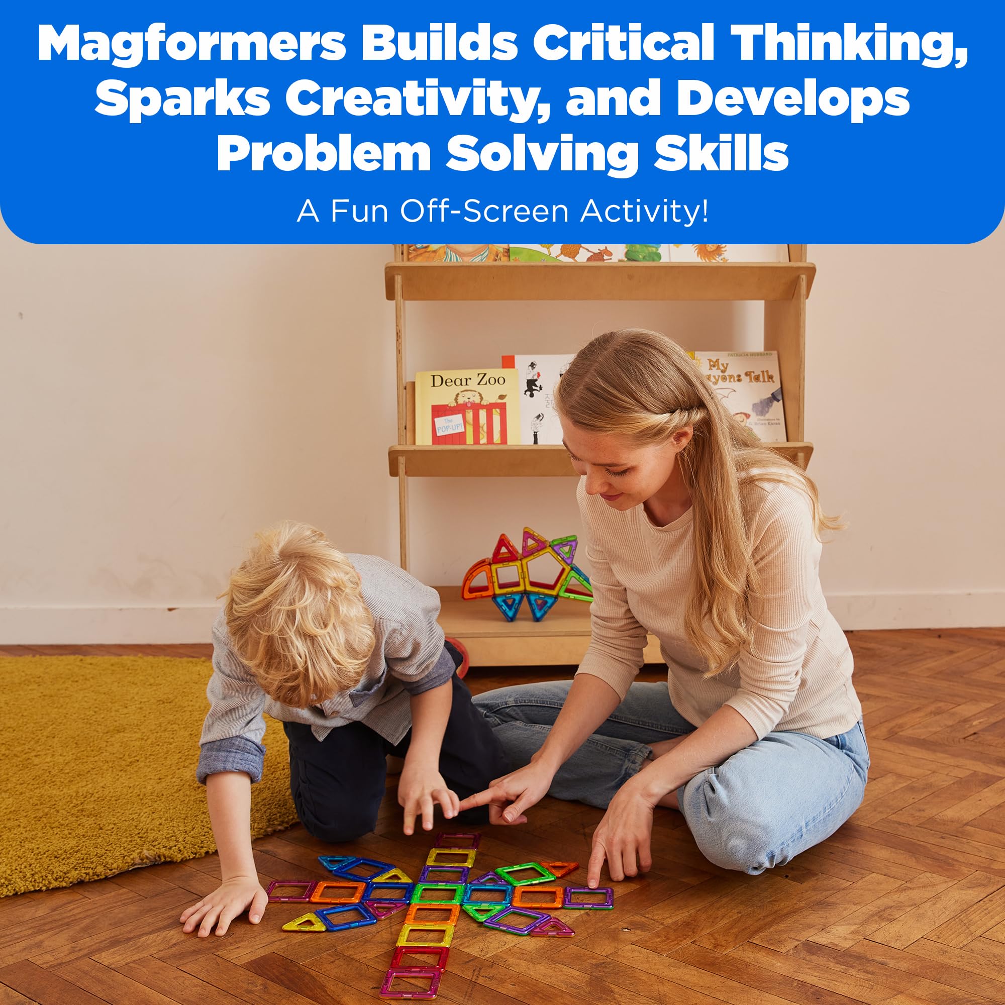 Magformers Basic Set (30 pieces) magnetic building blocks, educational tiles, STEM toy - 63076 , Rainbow